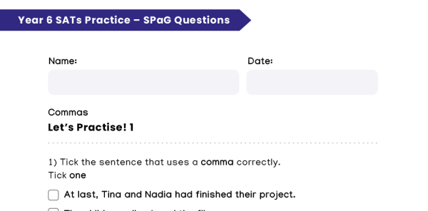 Year 6 SATs Practice - SPaG questions - Commas | Plazoom