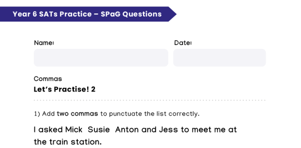 Year 6 SATs Practice - SPaG questions - Commas | Plazoom