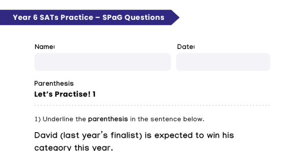 Year 6 SATs Practice - SPaG questions - Parenthesis | Plazoom