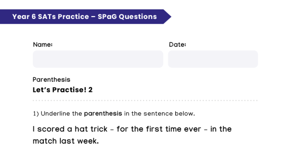 Year 6 SATs Practice - SPaG questions - Parenthesis | Plazoom