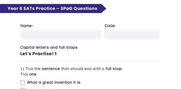 Year 6 SATs Practice - SPaG questions - Capital Letters and Full Stops ...