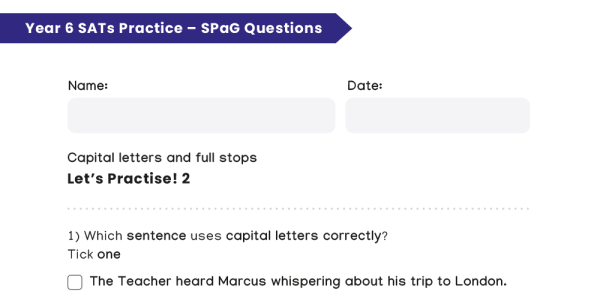 Year 6 SATs Practice - SPaG questions - Capital Letters and Full Stops ...