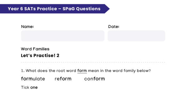 Year 6 SATs Practice - SPaG questions - Word Families | Plazoom