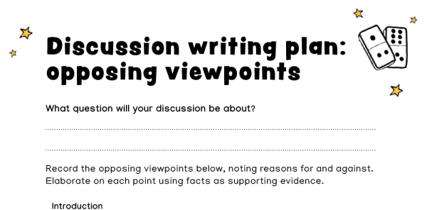 KS2 Writing Templates - discussion texts: balanced arguments | Plazoom