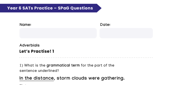 Year 6 SATs Practice - SPaG questions - Adverbials | Plazoom