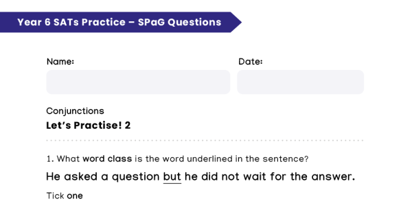 Year 6 SATs Practice - SPaG questions - Conjunctions | Plazoom