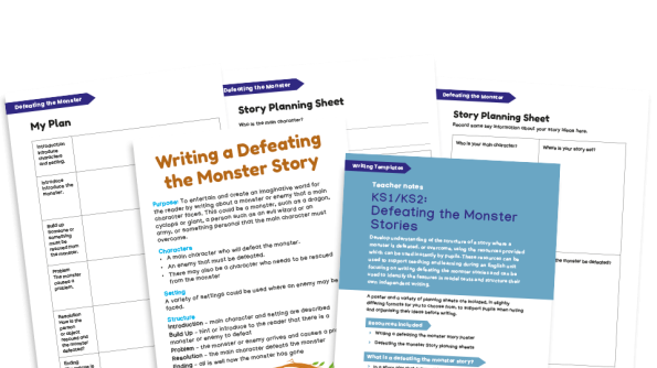 KS1 and KS2 Writing Templates - Defeating the Monster Stories | Plazoom