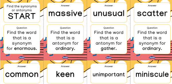 Y5/6 Grammar Game - Loop Cards - Synonyms and Antonyms | Plazoom