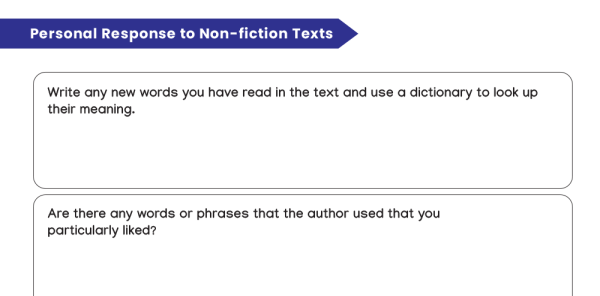 Key Stage 2 Reading Activity - Personal Response to a Text Worksheets ...