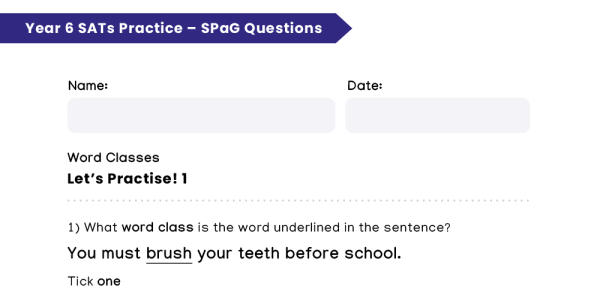 Year 6 SATs Practice - SPaG questions - Word Classes | Plazoom